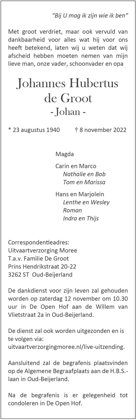 Johan De Groot Overlijdensberichtenhw Nl