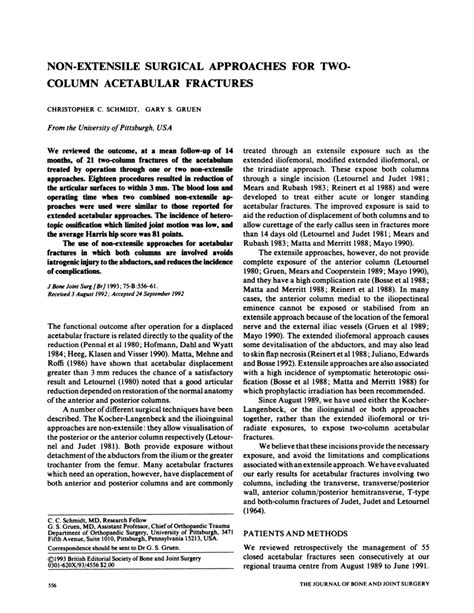 Pdf Non Extensile Surgical Approaches For Two Column Acetabular Fractures
