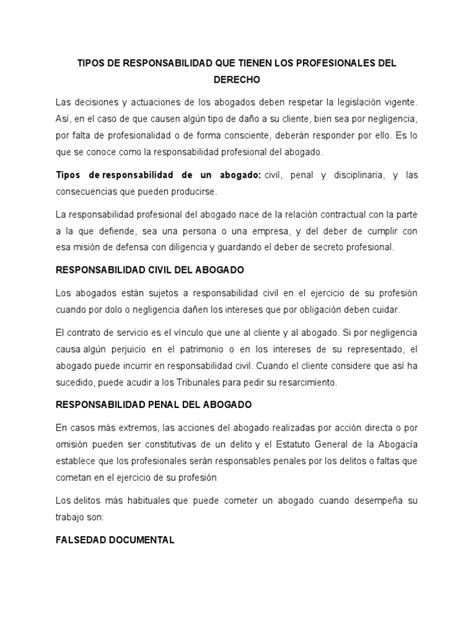 Tipos De Responsabilidad Que Tienen Los Profesionales Del Derecho Pdf