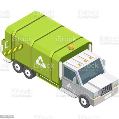 폐기물 재활용 벡터 아이소메트릭 쓰레기 처리 자동차용 트럭 3차원 형태에 대한 스톡 벡터 아트 및 기타 이미지 3차원 형태