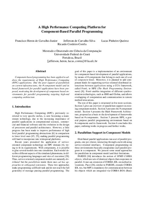 Pdf A High Performance Computing Platform For Component Based