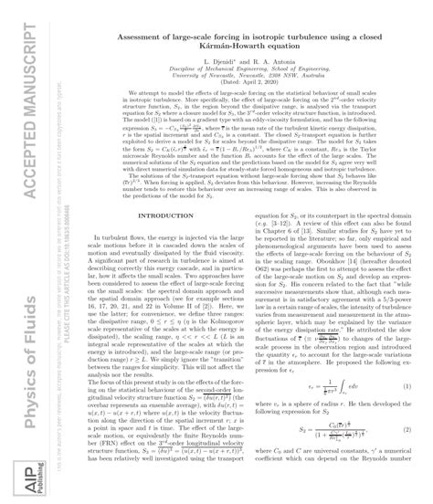 Pdf Assessment Of Large Scale Forcing In Isotropic Turbulence Using A Closed K´arm´an Howarth