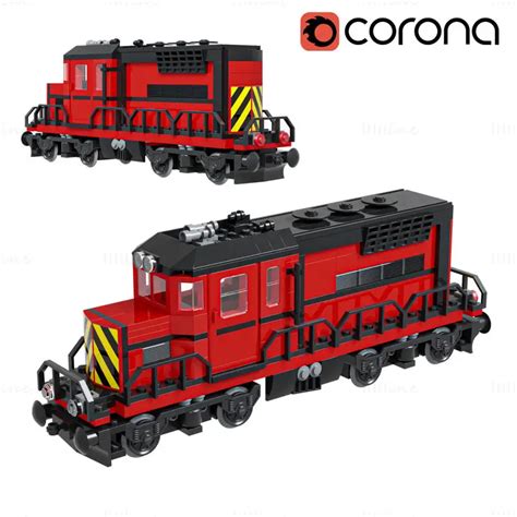 Train Lego Locomotive Red 3d Model