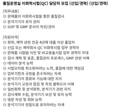 Raclinical Project Lead공무팀생산제조작업자이화학시험qc 공모전 대외활동 링커리어