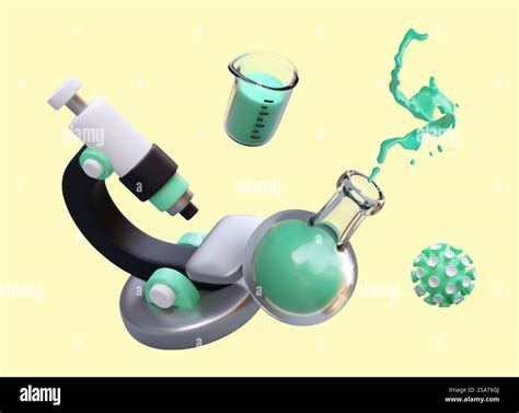 Realistic Microscope Flask With Green Liquid Splash Beaker Virus Bacterium Concept Of