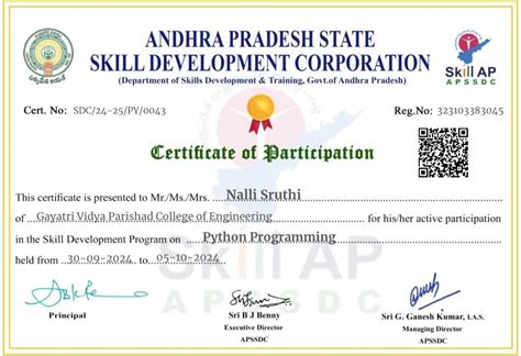 Completed Python Programming Course By Apssdc Sruthi Nalli Posted On
