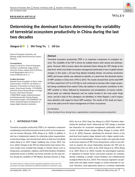 Pdf Determining The Dominant Factors Of The Variability Of Terrestrial Ecosystem Productivity