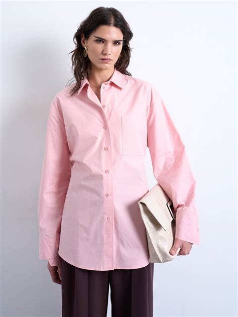 Topshop Oversized Long Sleeve Shirt Pink