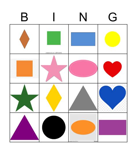 Colors And Shapes Bingo Card