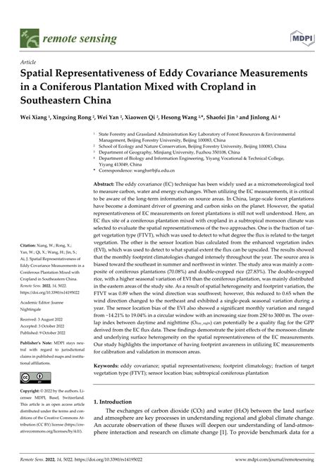 Pdf Spatial Representativeness Of Eddy Covariance Measurements In A Coniferous Plantation
