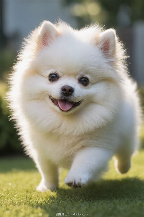 可爱萌宠阳光下嬉戏的棉花糖博美 TUTU