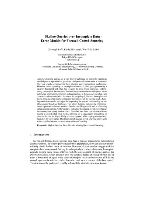 Pdf Skyline Queries Over Incomplete Data Error Models For Focused Crowd Sourcing