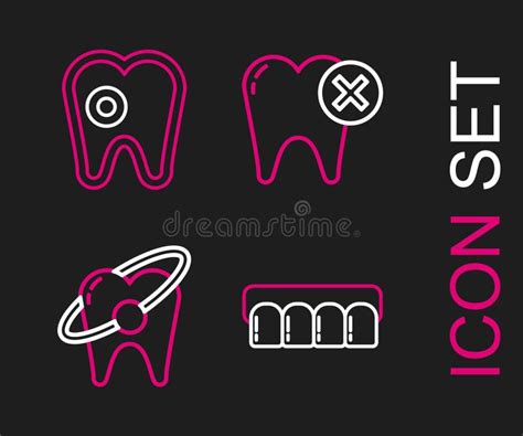 Set Line Dentures Model Tooth Whitening Concept With Caries And Icon