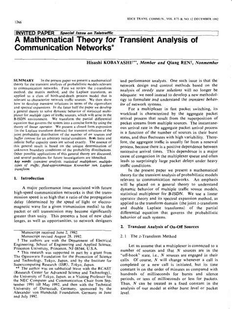 A Mathematical Theory For Transient Analysis Of Communication Networks