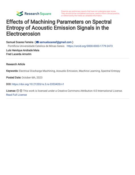 Pdf Effects Of Machining Parameters On Spectral Entropy Of Acoustic