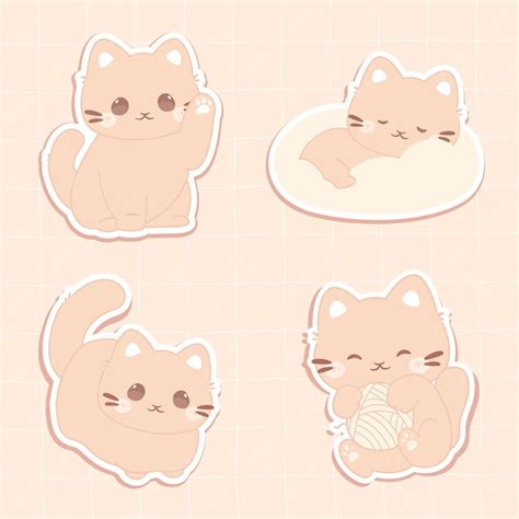 Premium Vector Cute Kawaii Cat Doodle Sticker With Various Pose
