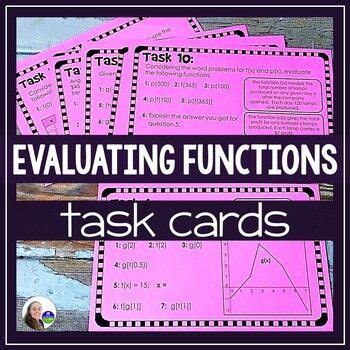 Evaluating Functions Algebra Task Cards Activity Print And Digital Algebra Task Cards Task
