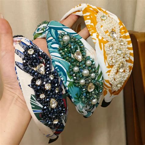 Fashionable Exquisite Handmade Beaded Printed Cross Headband Wide Edge