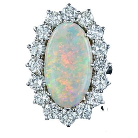 Vintage 515ct White Opal And Diamond Gold Cocktail Ring For Sale At