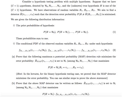 Solved Consider A Hypothesis Testing Problem With Multiple