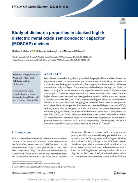 Study Of Dielectric Properties In Stacked High K Dielectric Metal Oxide