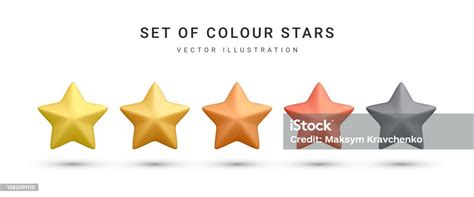 흰색 배경에 분리된 3d 사실적인 컬러 별의 집합입니다 벡터 그림 1위에 대한 스톡 벡터 아트 및 기타 이미지 1위 3차원 형태 5 Istock