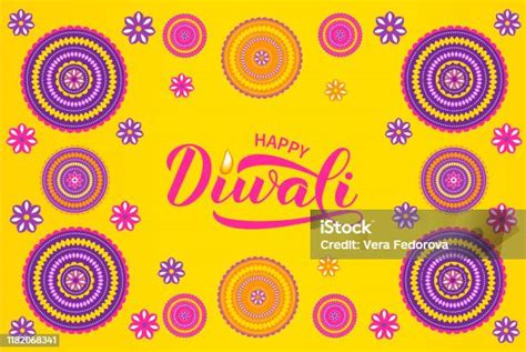 서예 문자와 만다라와 해피 디 왈리 디자인 빛 타이포그래피 포스터의 전통적인 인도 축제 배너 전단지 스티커 엽서 인사말 카드에 대한 벡터 템플릿을 편집하기 쉽습니다 디왈리에