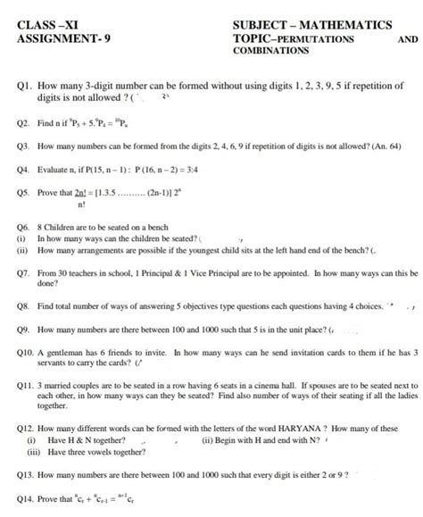 Permutation And Combination Maths Subjective Test Teachmint