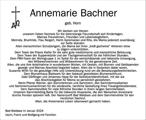 Traueranzeigen Von Annemarie Bachner Schwaebischede Trauerportal