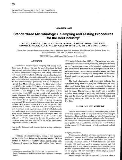 Pdf Standardized Microbiological Sampling And Testing Procedures For