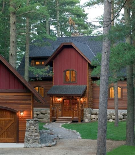 Exterior In The Woods Red House Exterior House Exterior Log Cabin