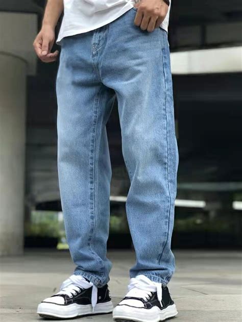 Men Bleach Wash Straight Leg Jeans Jeans Outfit Men Mens Fashion