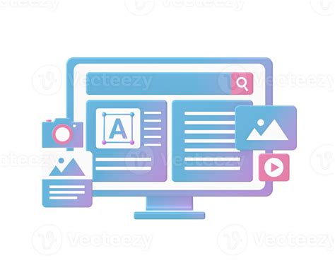 3d Render Of Gradient Computer Monitor With Creative Tasks Illustration