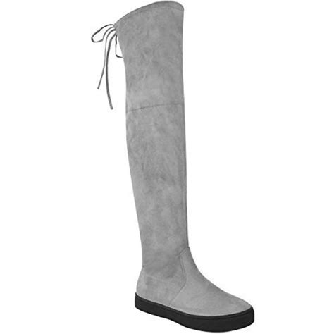 Womens Ladies Over The Knee Flat Thigh High Boots Low Heel Lace Up Skater Size