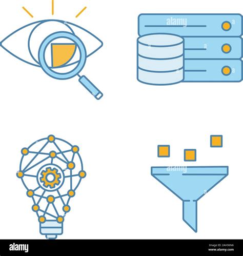 Machine Learning Color Icons Set Retina Scan Database Innovation Process Data Filtering