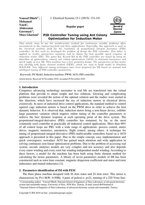 Pdf Pid Controller Tuning Using Ant Colony Optimization For Induction Motor