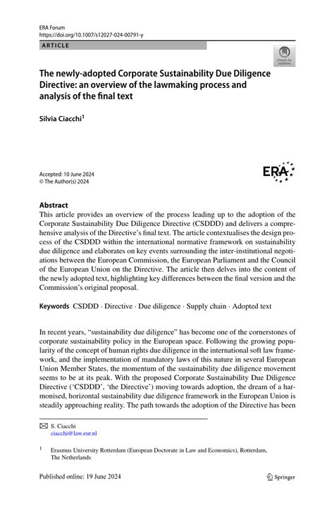 Pdf The Newly Adopted Corporate Sustainability Due Diligence