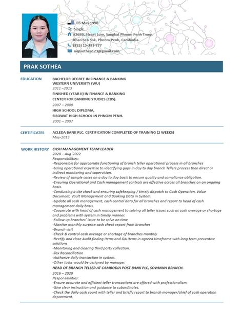 Prak Sothea Aba Apply To Deputy Head Of Tax Operation Unit Pdf