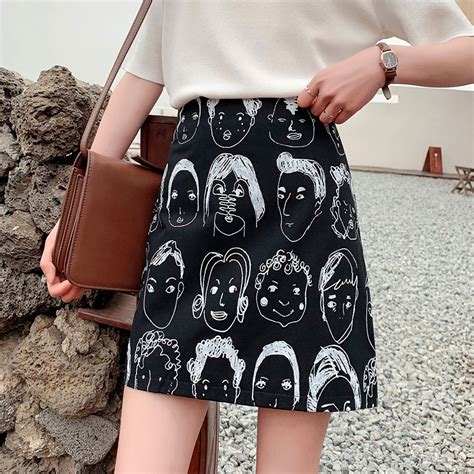 Kawaii Cartoon Mini Skirt In Black And White On Luulla