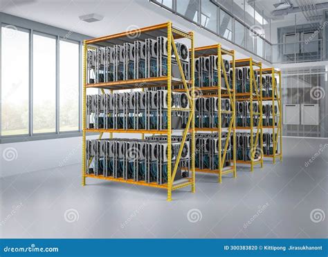Mining Farm With Graphic Card Or Gpu Rack In Warehouse Stock Illustration Illustration Of
