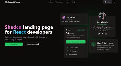 A Shadcnui Landing Page Template Built With React