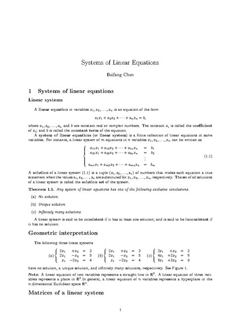 Linear Algebra 1 Systems Of Linear Equations Beifang Chen 1 Systems Of Linear Equations Linear