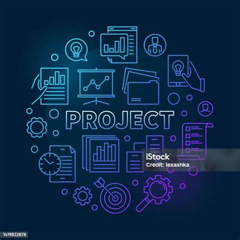 프로젝트 벡터 라운드 비즈니스 컨셉 블루 윤곽선 일러스트 레이 션 개념에 대한 스톡 벡터 아트 및 기타 이미지 개념 개발