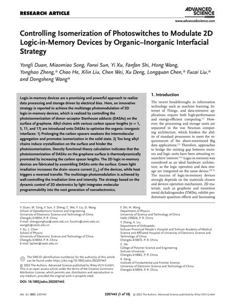 Pdf Controlling Isomerization Of Photoswitches To Modulate 2d Logic In Memory Devices By