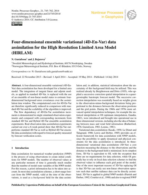 Pdf Four Dimensional Ensemble Variational 4d En Var Data