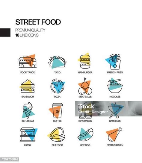 거리 음식 관련 스포트라이트 벡터 선 아이콘의 간단한 집합입니다 윤곽선 기호 컬렉션 길거리 음식에 대한 스톡 벡터 아트 및 기타 이미지 길거리 음식 일러스트레이션