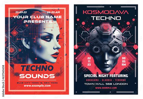 Techno Party Poster Stock Template Adobe Stock