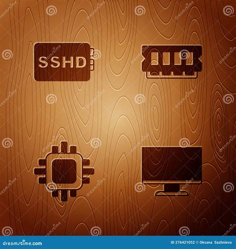 Set Sshd Card Icon Isolated On Color Background Solid State Drive Sign Storage Disk Symbol