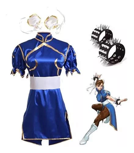Disfraz Chun Li Cosplay Azul Mujer Street Fighter Halloween Traje Meses Sin Intereses