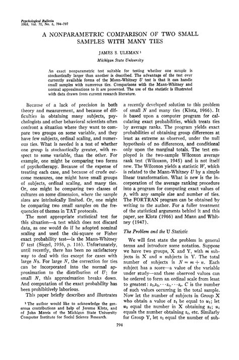 Pdf Nonparametric Comparison Of Two Small Samples With Many Ties